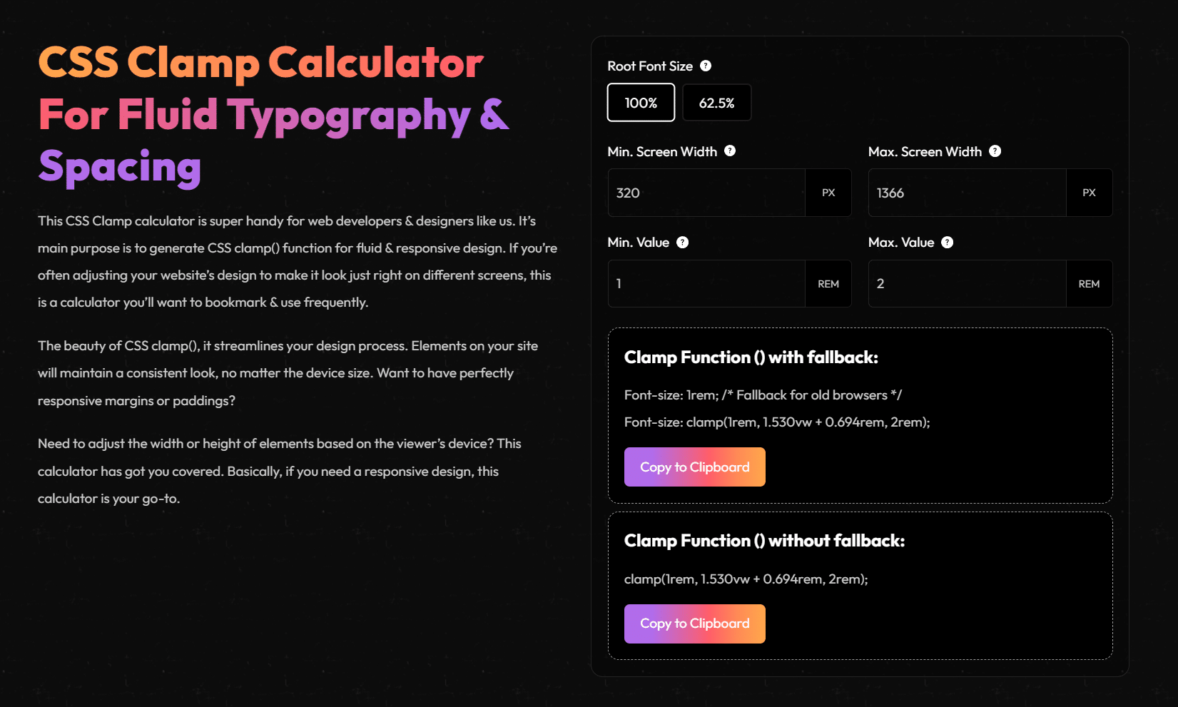 CSS Clamp Calculator: Generate Fluid Typography & Spacing CSS