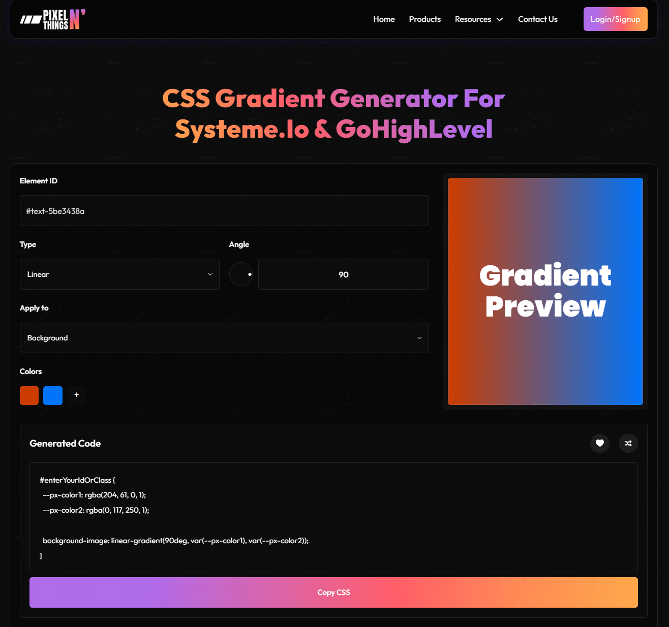 CSS Gradient Generator | Systeme.io, GoHighLevel or Any Site